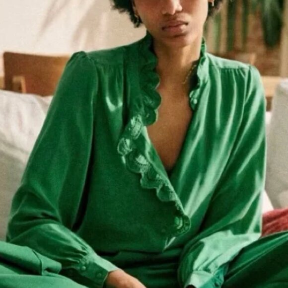 Sezane | Tops | Sezane Chlo Silk Blouse Sz8 Perfect Green French ...
